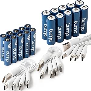 Amazon.com: BUMP AA + AAA USB-C Rechargeable NiMH Batteries Bundle -10 ...
