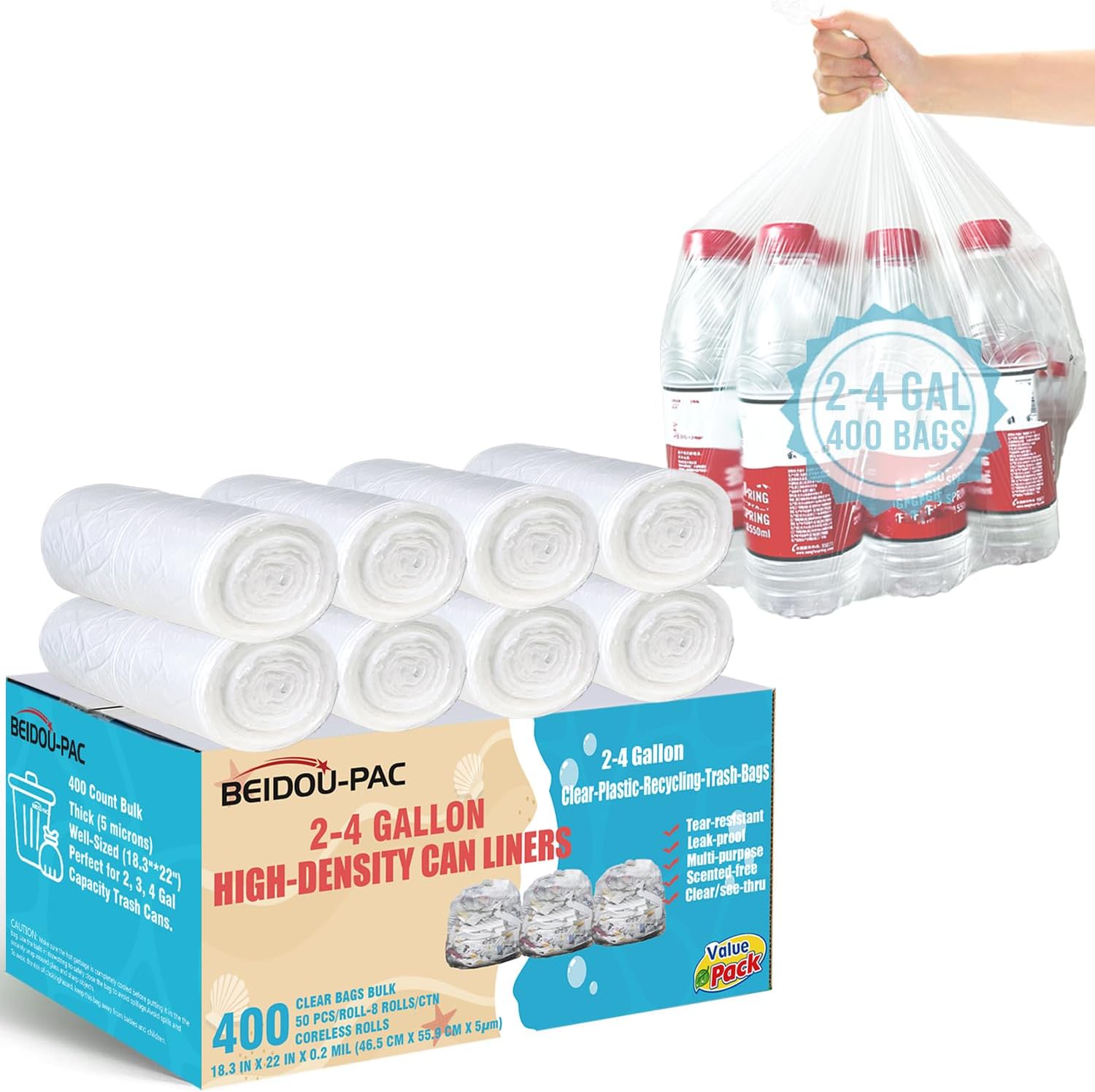 Amazon.com: ToughBag 2-4 Gallon Small Trash Bags (400 Count) - Clear ...