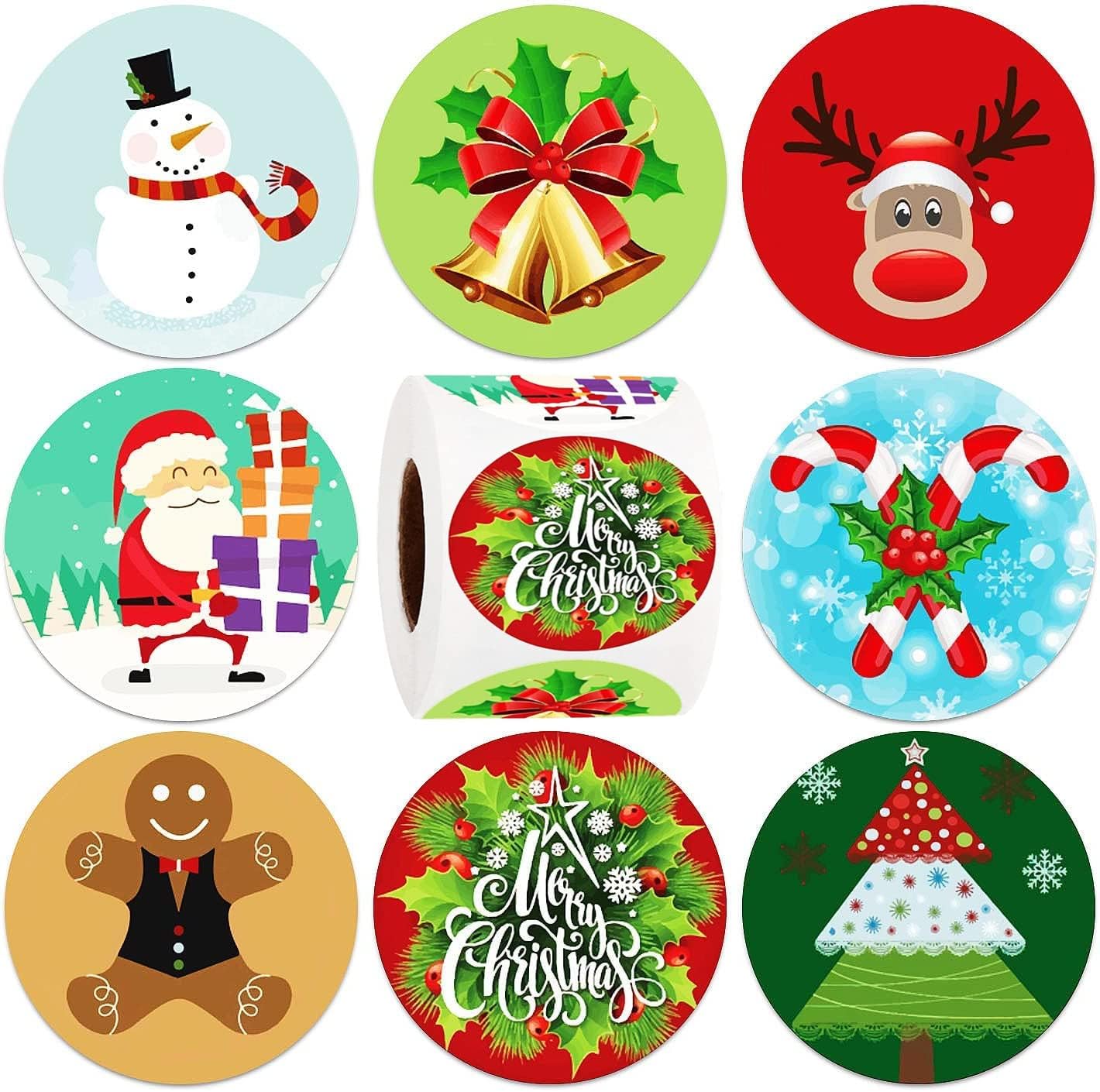 Amazon.com : 500pcs Christmas Stickers Christmas Gift Tags-8 Designs ...