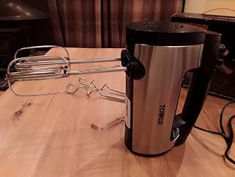 TOWER T12016 Stainless Steel Hand Mixer, 2-in-1 mixer with 6 speed and ...