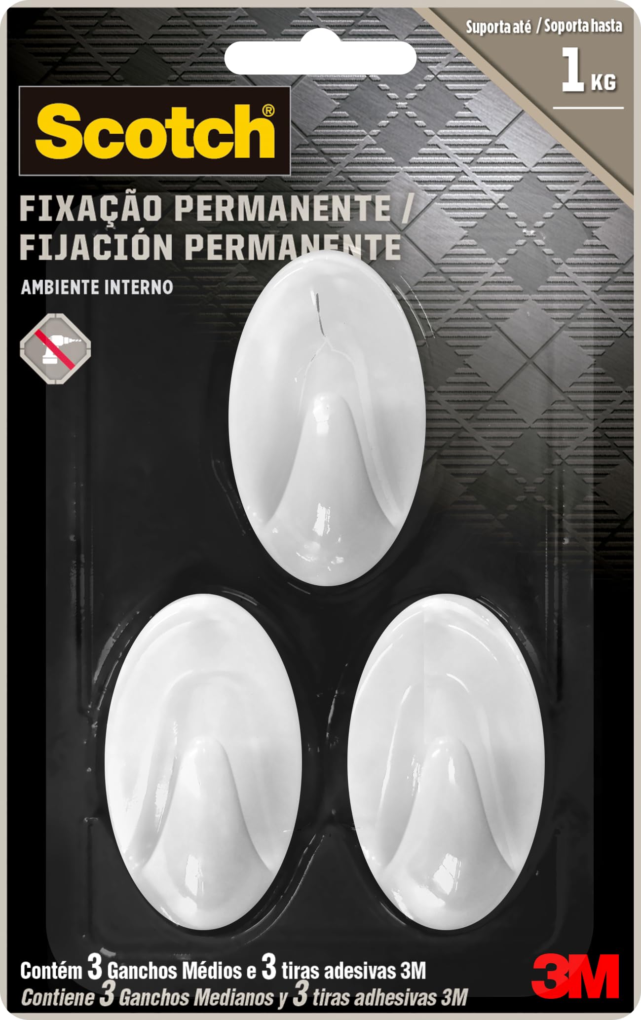 Scotch, 3M, Gancho Adesivo, Fixação Permanente, Sem Furos, Branco, 3 ...