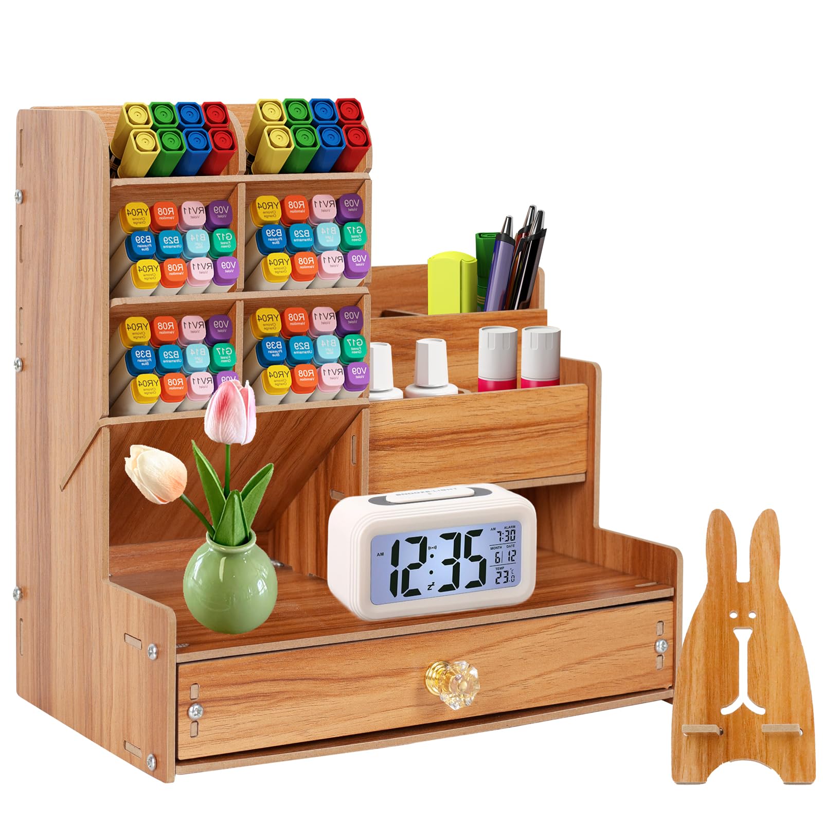 Resulzon Wooden Desk Organizer, Desktop Stationery Holder for Pen ...