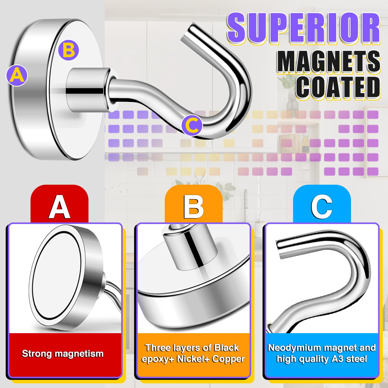 Snapklik.com : TRYMAG Strong Magnetic Hooks, 40Lbs+ Heavy Duty Magnetic ...