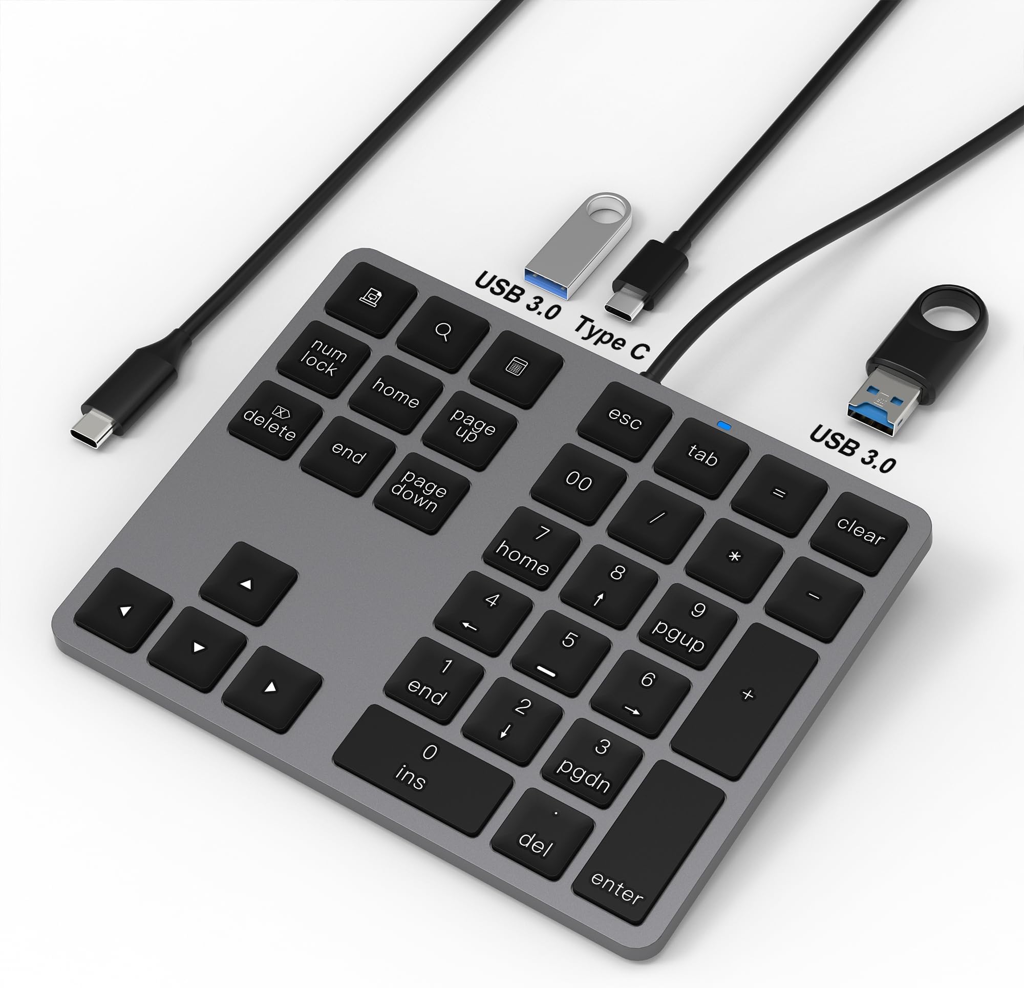 Amazon | キーボード 有線 usbハブ付き、超薄型34 キー テンキー付き、mac テンキー 有線外付けテンキー、静音多機能ナンバー ...