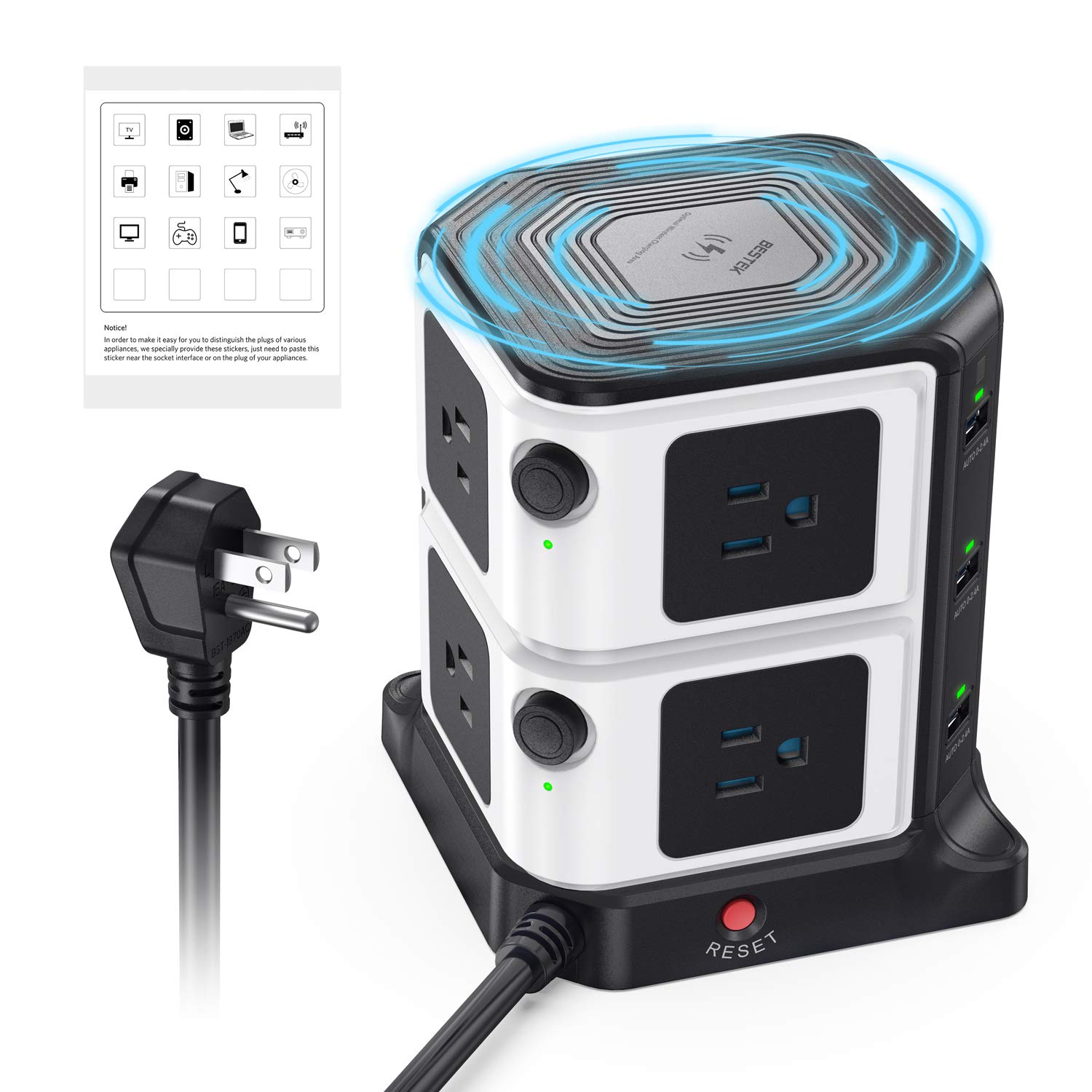 Bestek Usb Power Strip With 10w Wireless Charger 8 Outlet | Desertcart ...
