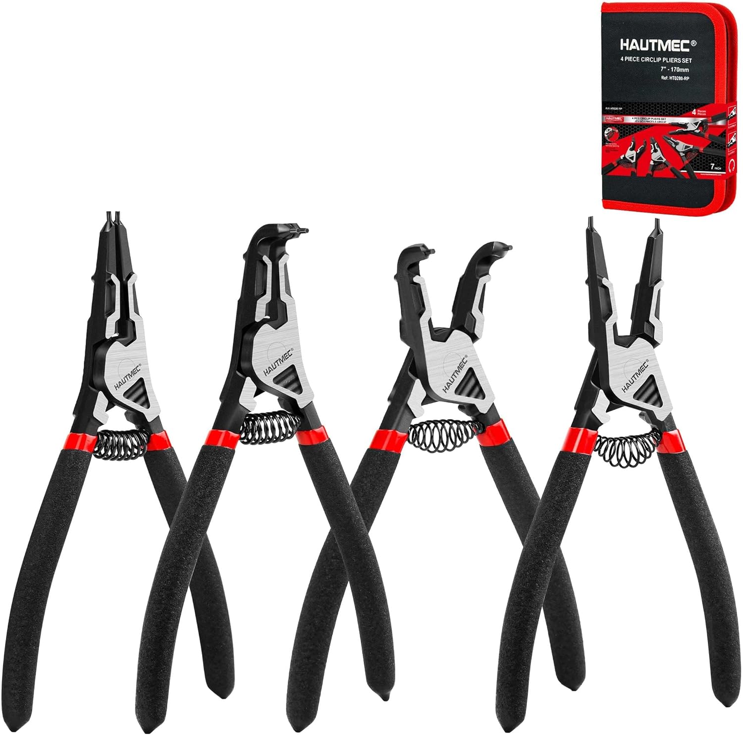 HAUTMEC 4PCS High Leverage Snap Ring Pliers Set, 7 inches Internal ...