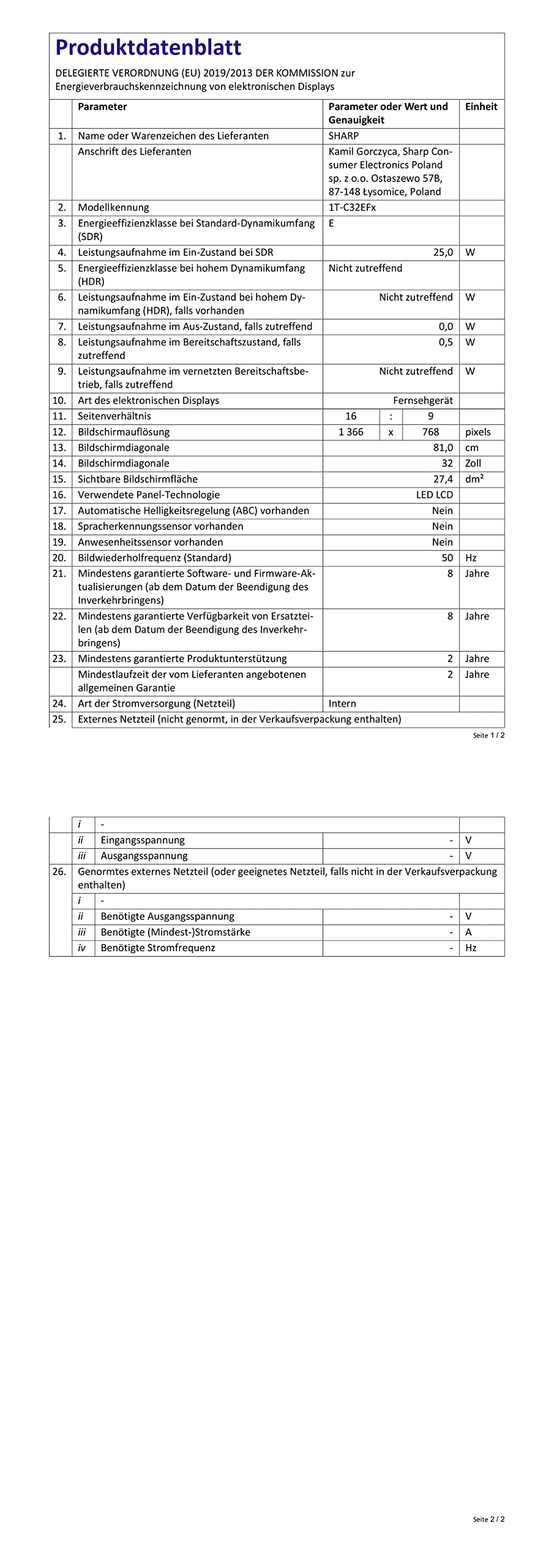 SHARP 32EF6E Smart TV 81cm (32 Zoll), 3X HDMI, 2X USB, Dolby Audio, Active Motion 200 : Amazon ...