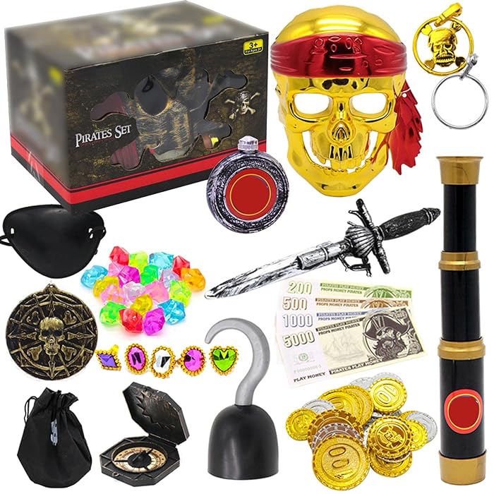 Buy ORTUH Pirate Treasure Toy Kit Vintage Pirate Treasure Box Pirate ...