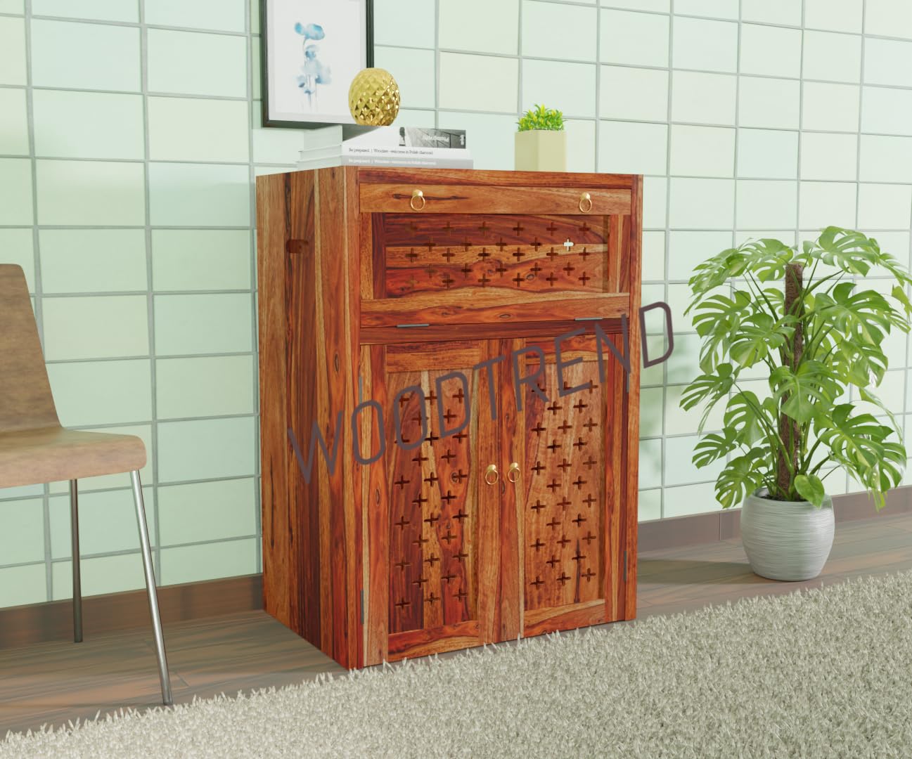 WOODTREND Home Furniture Solid Sheesham Wood Inverter Battery Cabinet ...