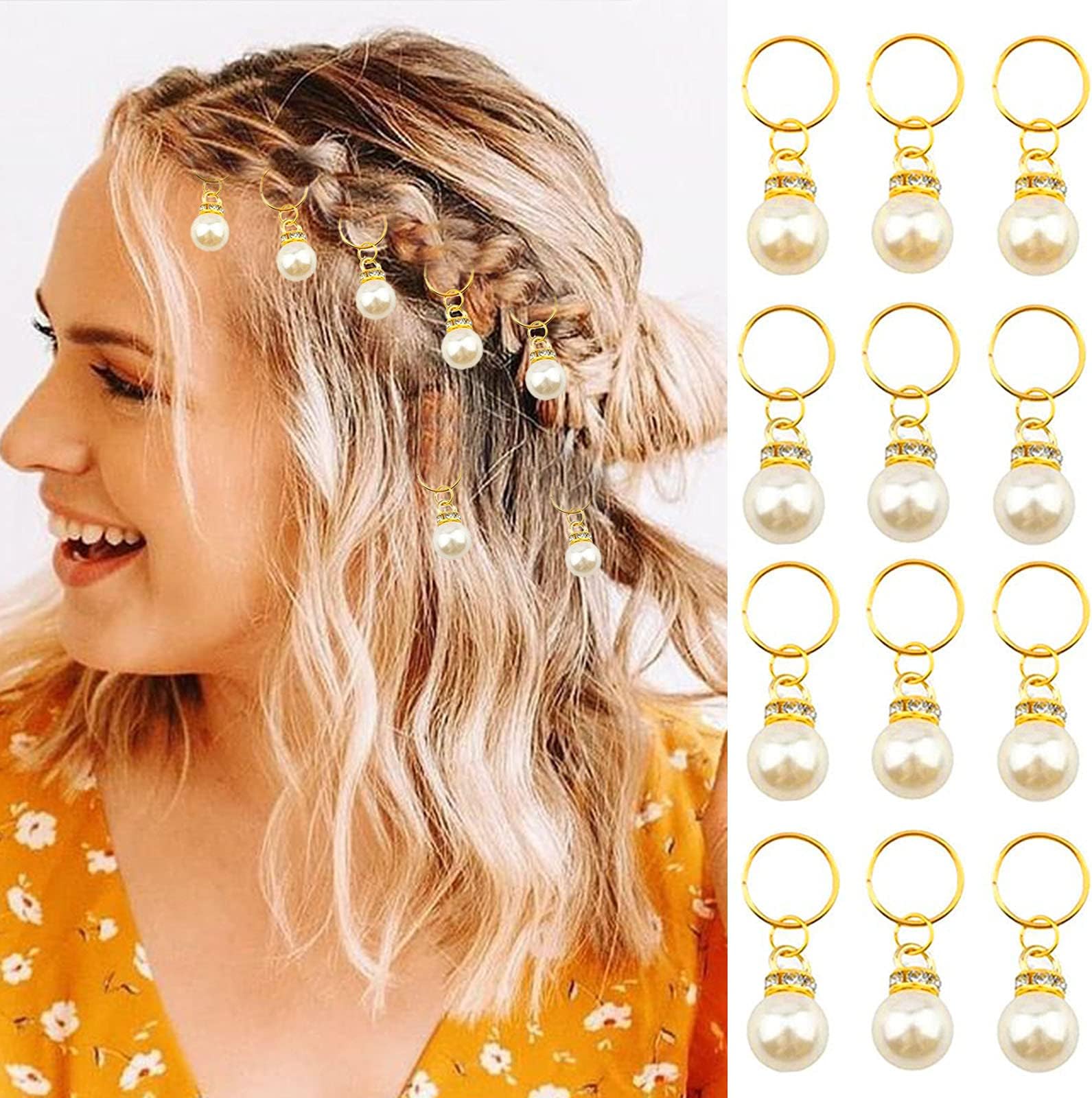 Amazon.com : 100 Pieces Gold Pearl Hair Jewelry Locs Braid Rings ...