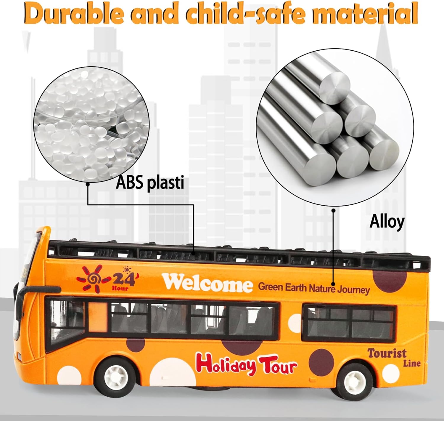 CORPER TOYS Yellow Bus Die Cast Metal Alloy Pull Back City Sightseeing ...