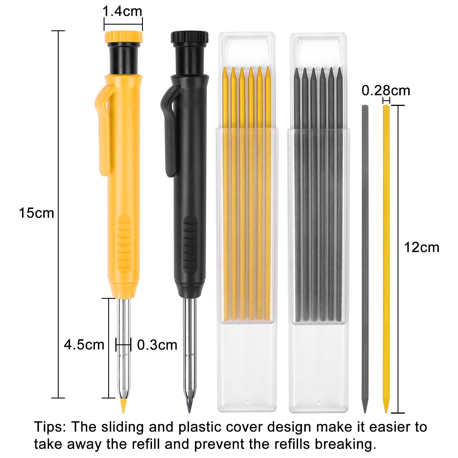 Builders Pencil Mechanical Pencil Set with 14 Refills 2 Colors, 45mm ...