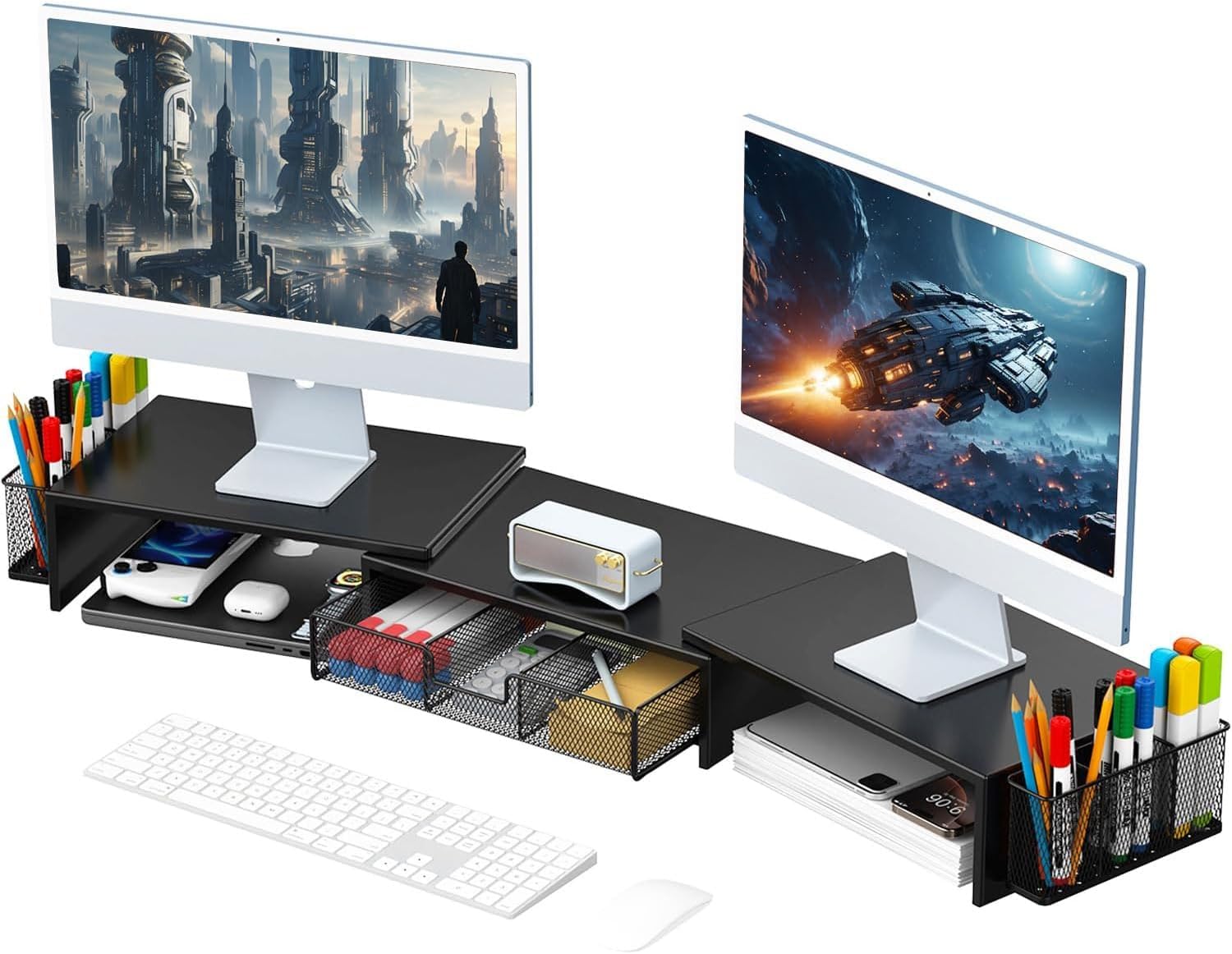 Amazon.com: Simple Houseware Desk Dual Monitor Stand Riser with Drawer ...