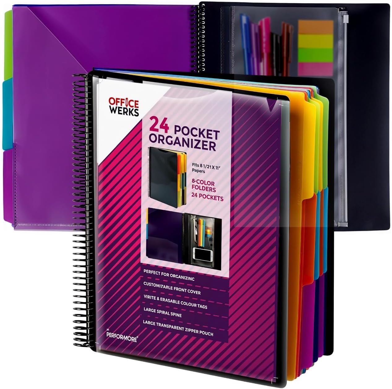 Performore 24 Pocket Spiral Project Organizer with 12 Dividers, Fits 8. ...