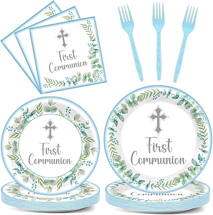 Amazon.com: 96Pcs First Communion Blue Party Plates and Napkins God ...