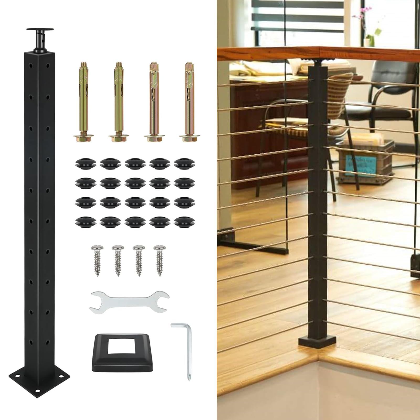 Snapklik.com : Corner Cable Railing Post, 36"x2"x2" Adjustable Top ...