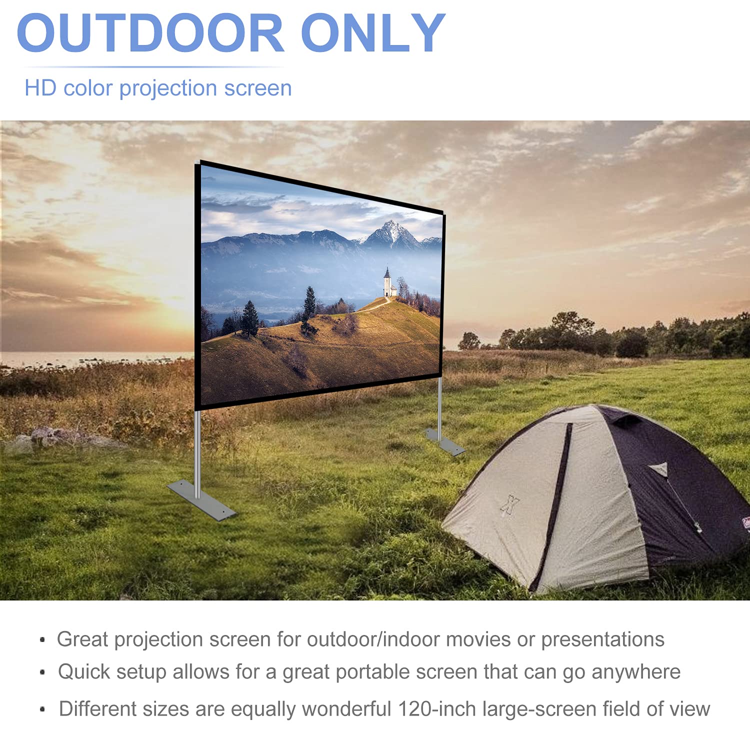 Projector Screen with Stand 120 inch 16:9 HD 4K Outdoor Indoor ...