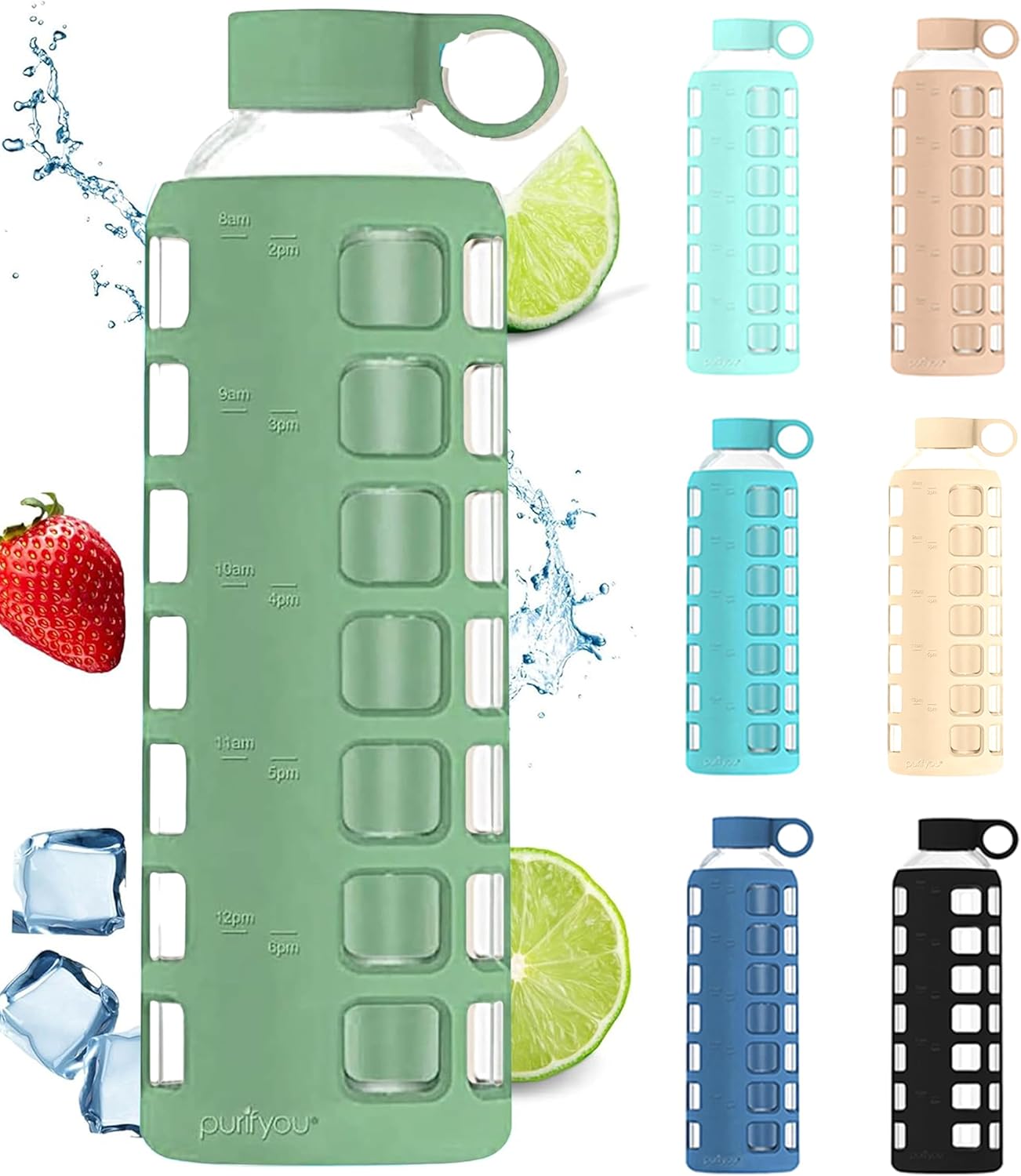 Amazon.com: purifyou 40oz / 32oz / 22oz / 12oz Borosilicate Glass Water ...