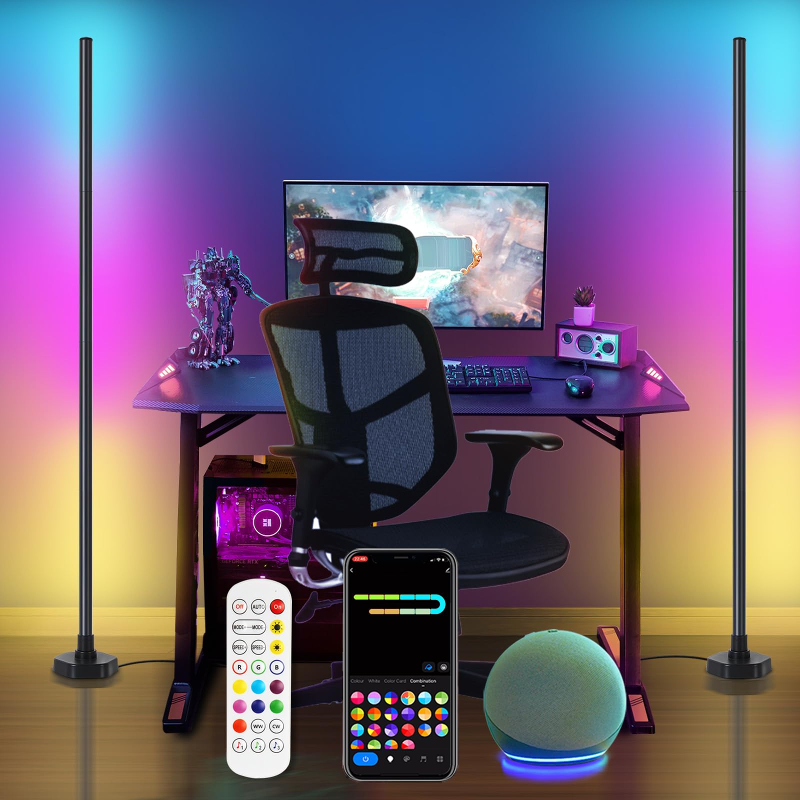 Bcmsda LED Floor Lamp RGB, Corner Lamp, Corner Floor Lamp Compatible ...