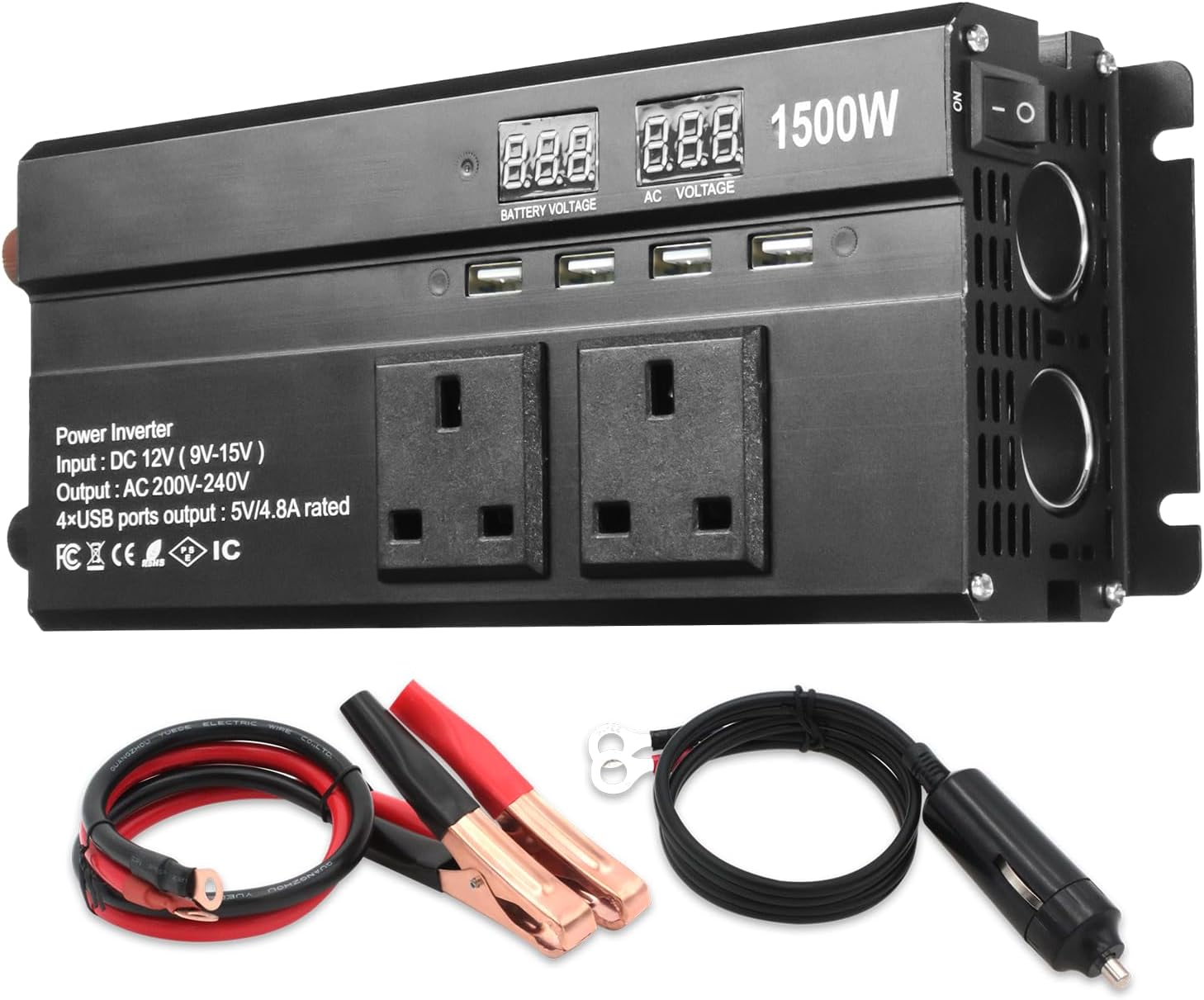 600W Power Inverter DC 12V to AC 230V 240V 3-in-1 Car Charger Cigarette ...