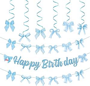 Amazon.com: Blue Bow Birthday Party Decorations - 1pcs Glitter Blue ...