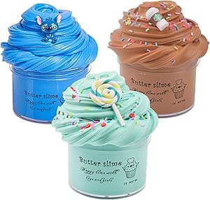 Amazon.com: Slime Kit with 3 Pack Butter Slimes,Candy,Blue Scented ...