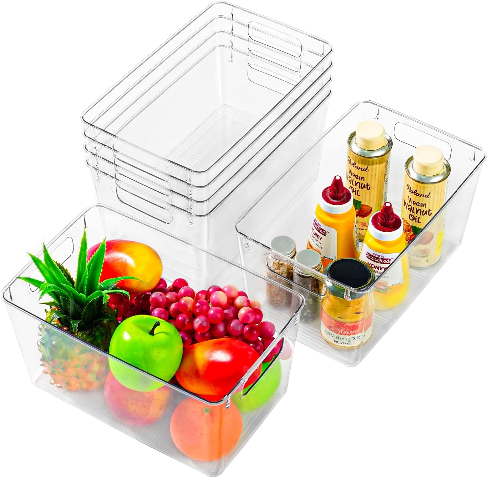 Amazon.com - 6 Pack Food Storage Organizer Bins, Clear Plastic Pantry ...