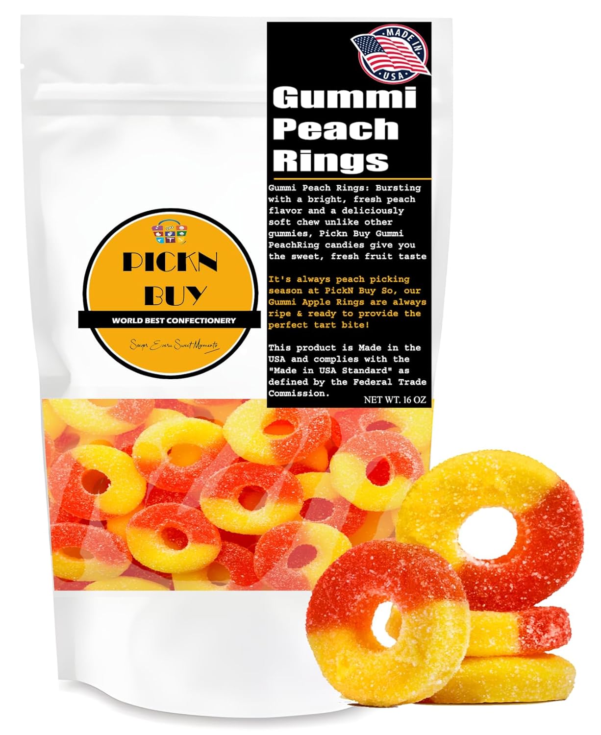 Amazon.com : Gummi Peach Rings 16 oz Bag - Sweet, Sour, Big or Small ...