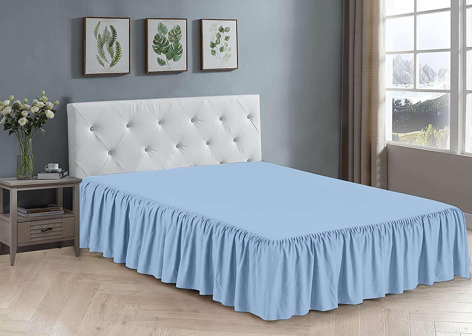 Amazon.com: Ruffled Bed Skirt Queen Size - Dust Ruffle with Split ...