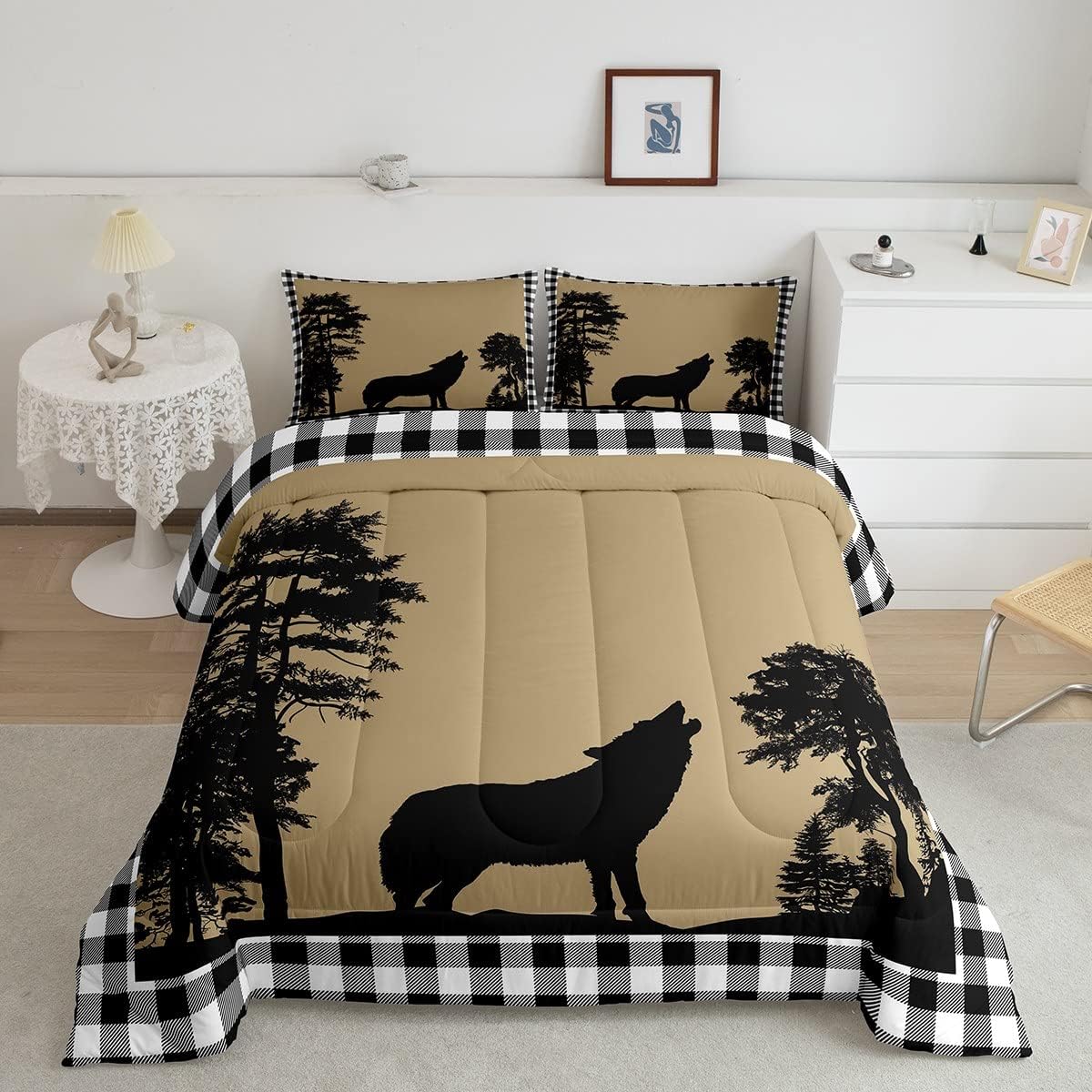 Amazon.com: Wolf Silhouette Quilt For Boys, Hunting Wildlife Animal ...