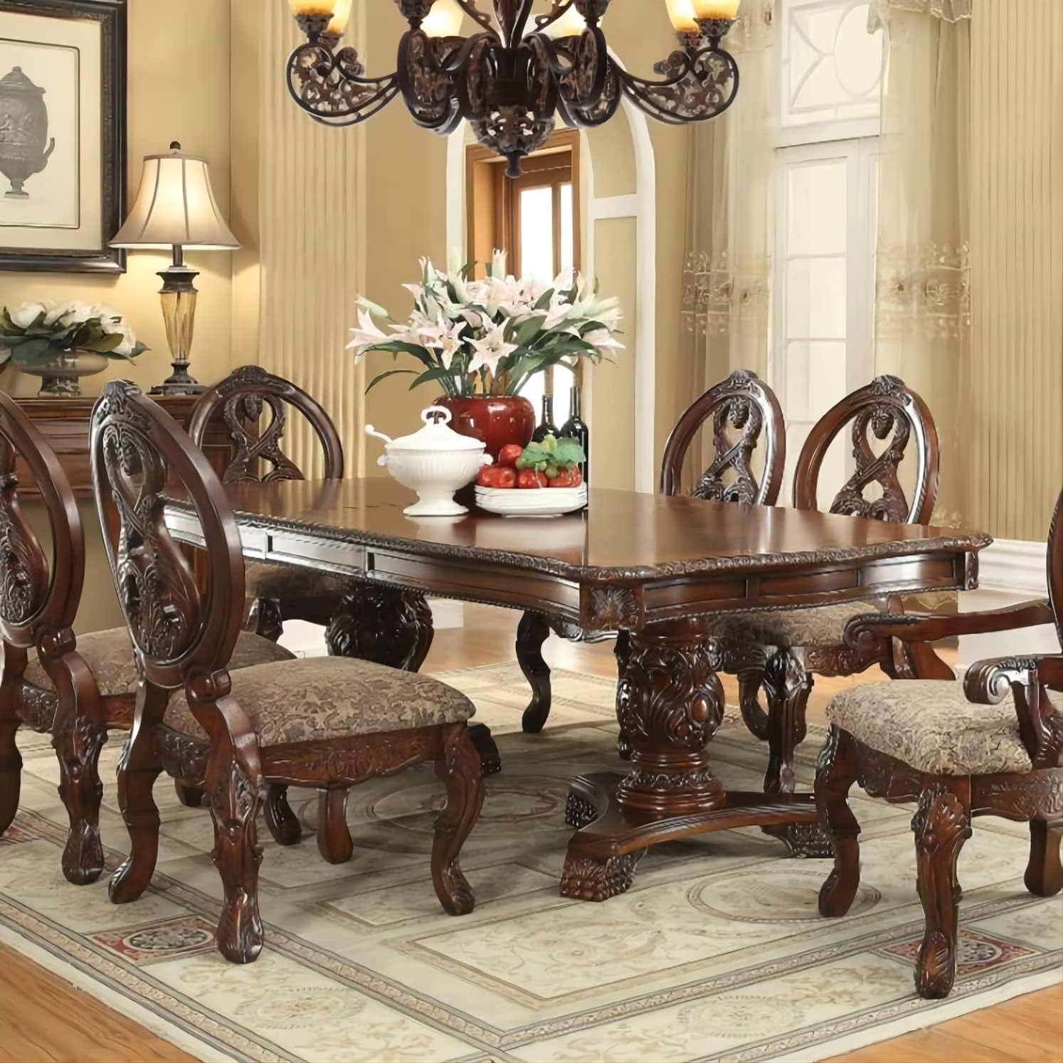 Amazon.com - Dining Table with 2 Removable Leaves, Raised Scrolled ...