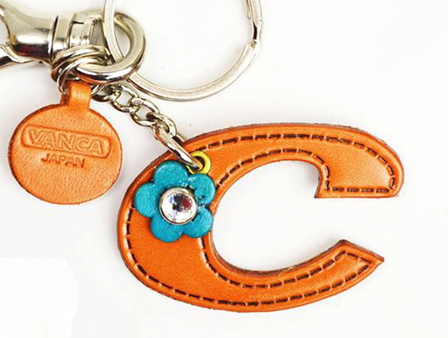 Amazon.com: Alphabet C Genuiine Leather Initial Bag Charm/Keychain ...