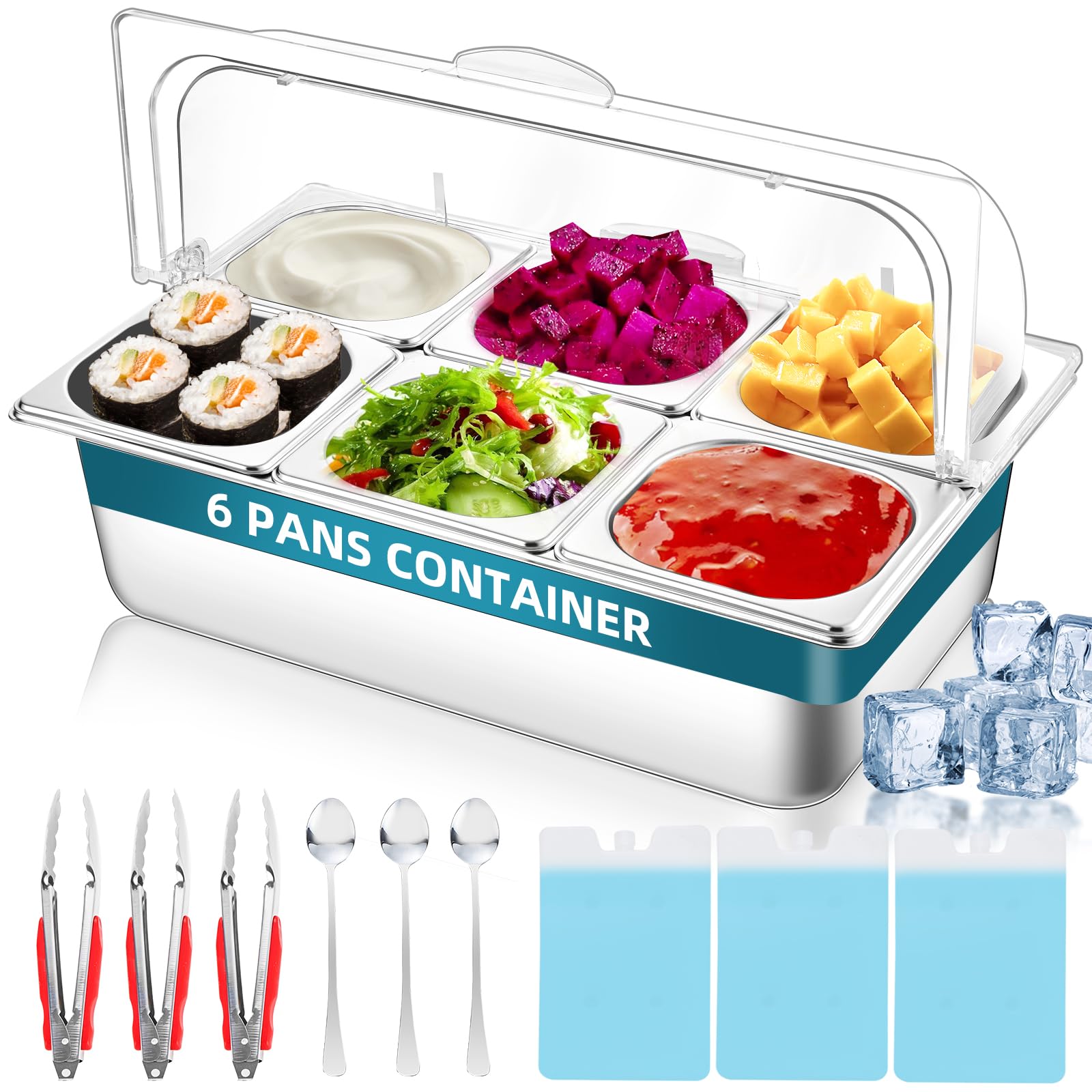 Amazon.com: DRINTON Cold Serving Tray, 6 Pans Ice Cooled Condiment ...