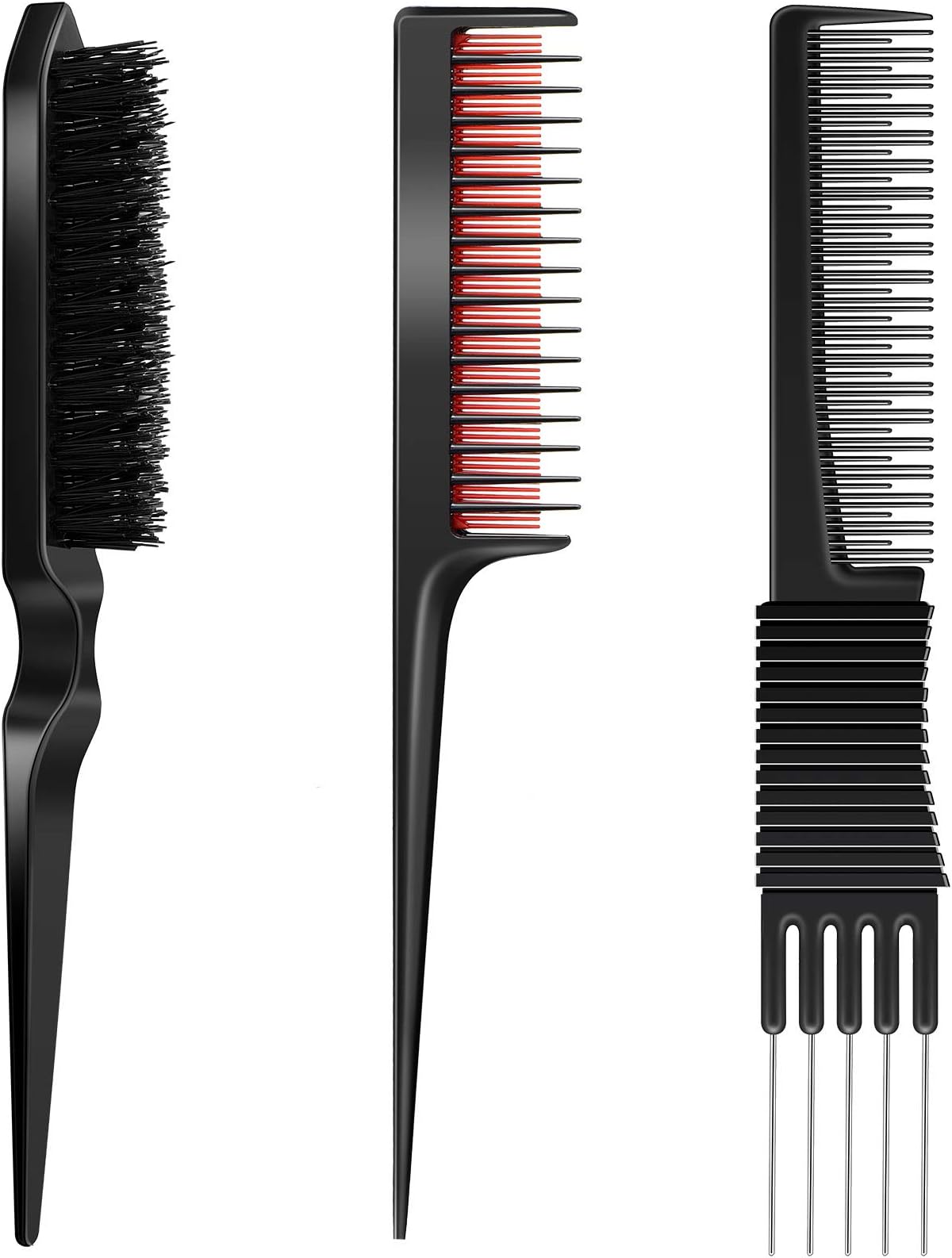 Amazon.com : 3 Pieces Pick Teasing Combs Hair Brush Set Includes Black ...