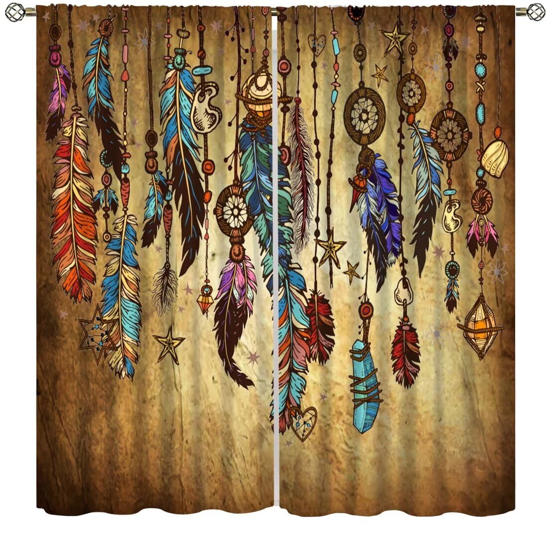 Amazon.com: DDCBNS Vintage Feather Curtains,Native American Indian ...