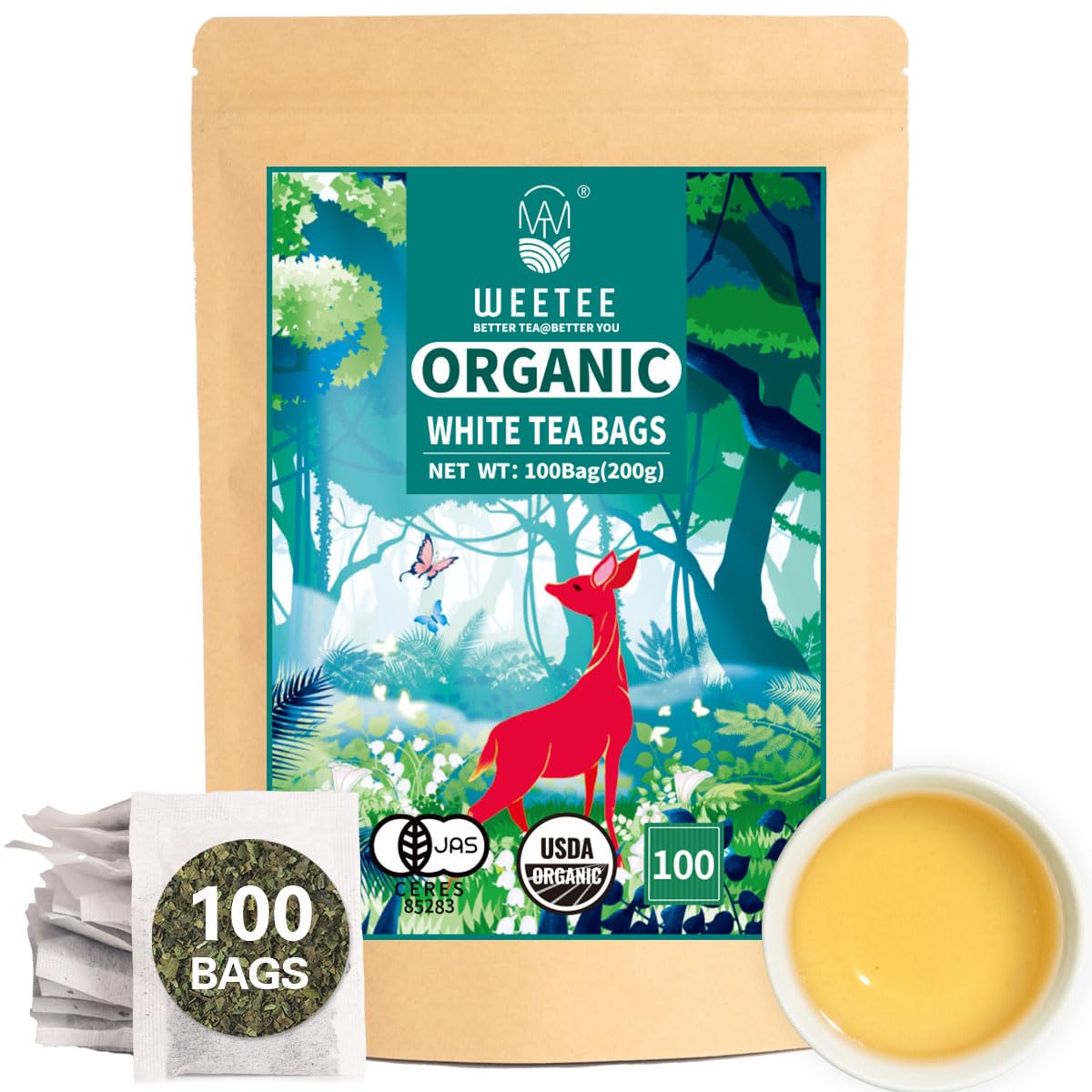 Amazon.com : WT WEETEE Organic White Tea Bags, USDA Organic Pure White ...