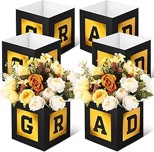 Spakon 6 Pcs Gold Foil Graduation Table Centerpiece Boxes Golden Grad ...