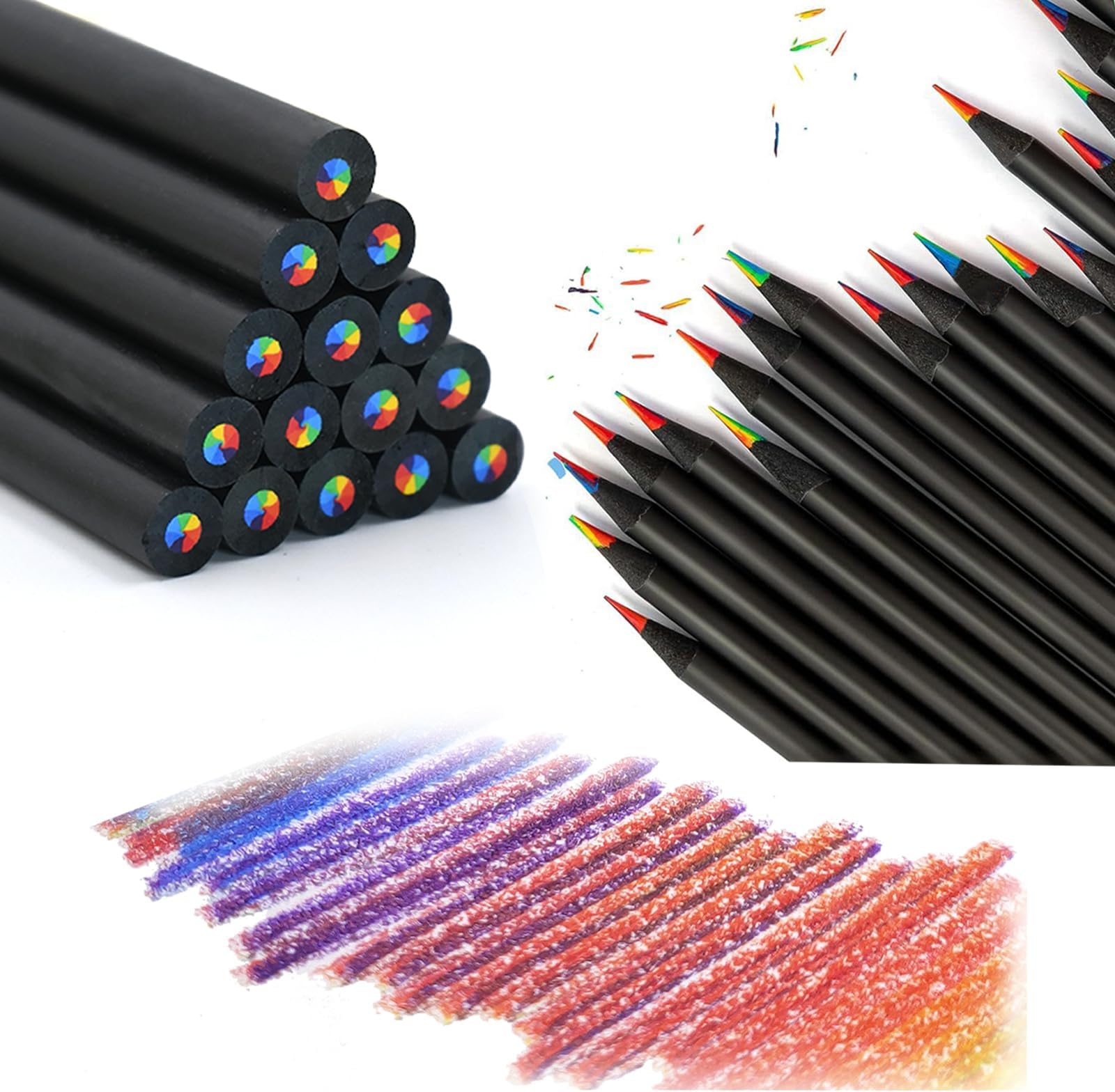 Amazon.com : YINPIXUS Rainbow Colored Pencils-15 PCS, Black Wooden ...