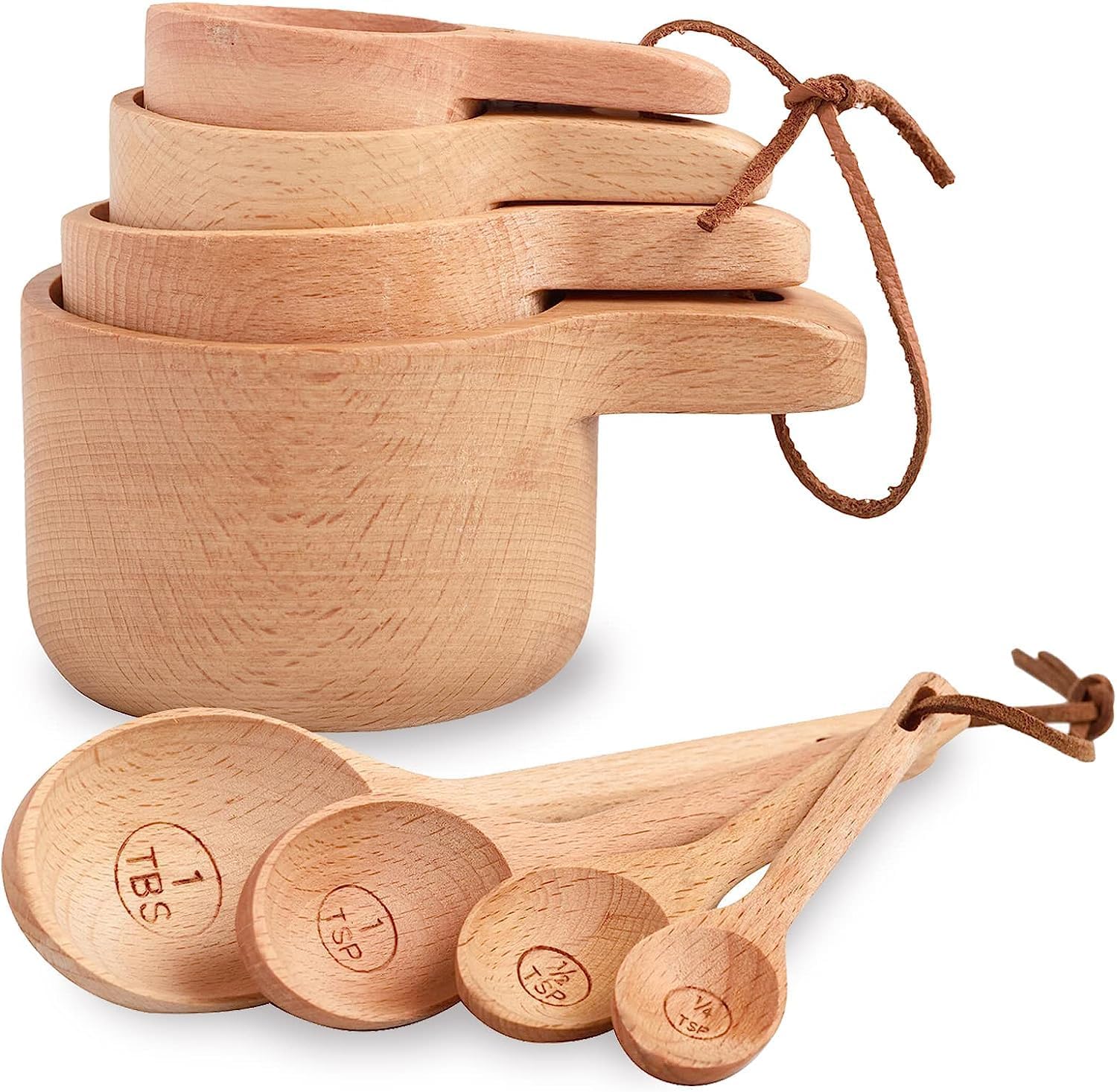 Amazon.com: Nacterra Functional Wooden Measuring Cups and Spoons Set of ...
