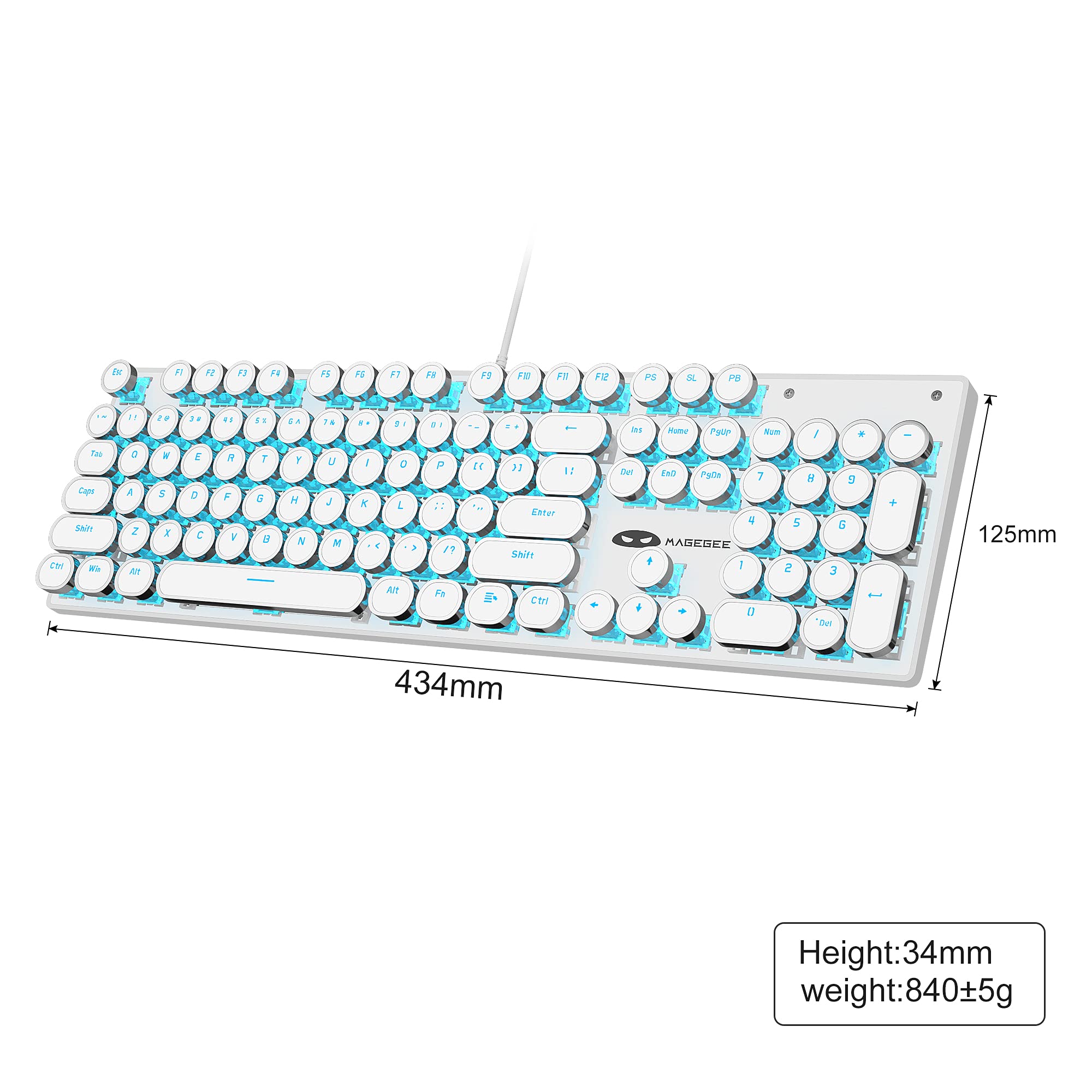 Typewriter Style Mechanical Gaming Keyboard, White Retro Punk Gaming ...