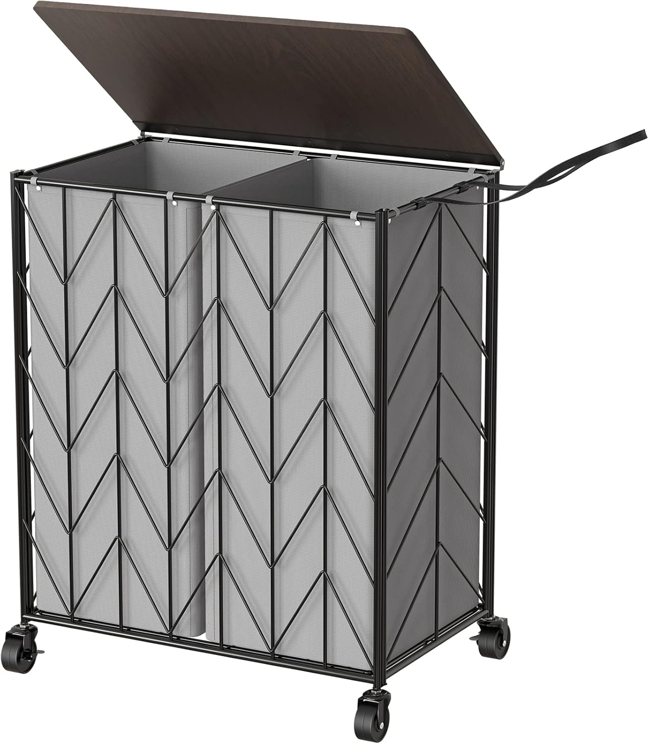 WOWLIVE-Laundry Basket with Wheels, Laundry Hamper with Wood Lid ...