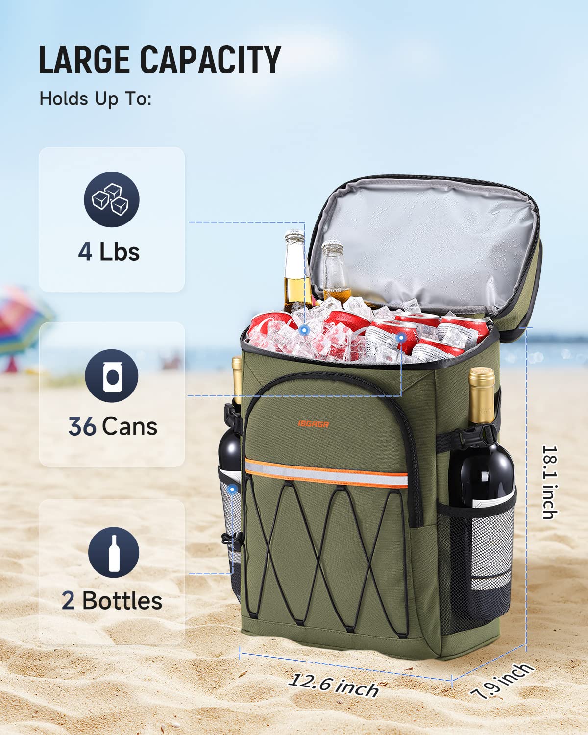 Snapklik.com : Backpack Cooler Insulated Leak Proof 36 Cans 16 Hours ...