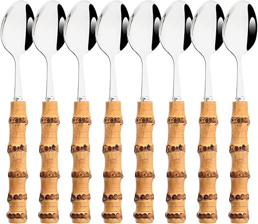 Amazon.com: Snplowum Vintage Silver 8pcs Dinner Spoon, Bamboo Handle ...