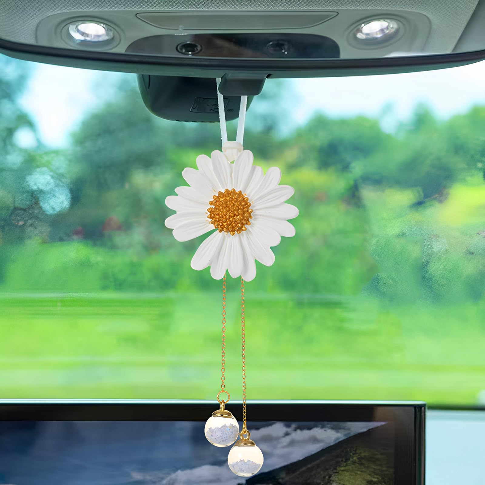 Amazon.com: Qiwen 3-D Daisy Flower Rear View Mirror Car Hanging ...