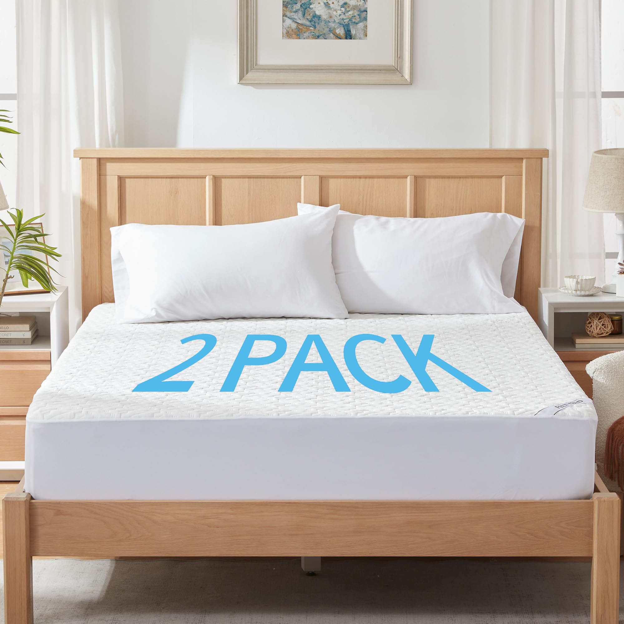 2 Pack Waterproof Mattress Protector Full Size, Mattress Pad Cover 3D ...