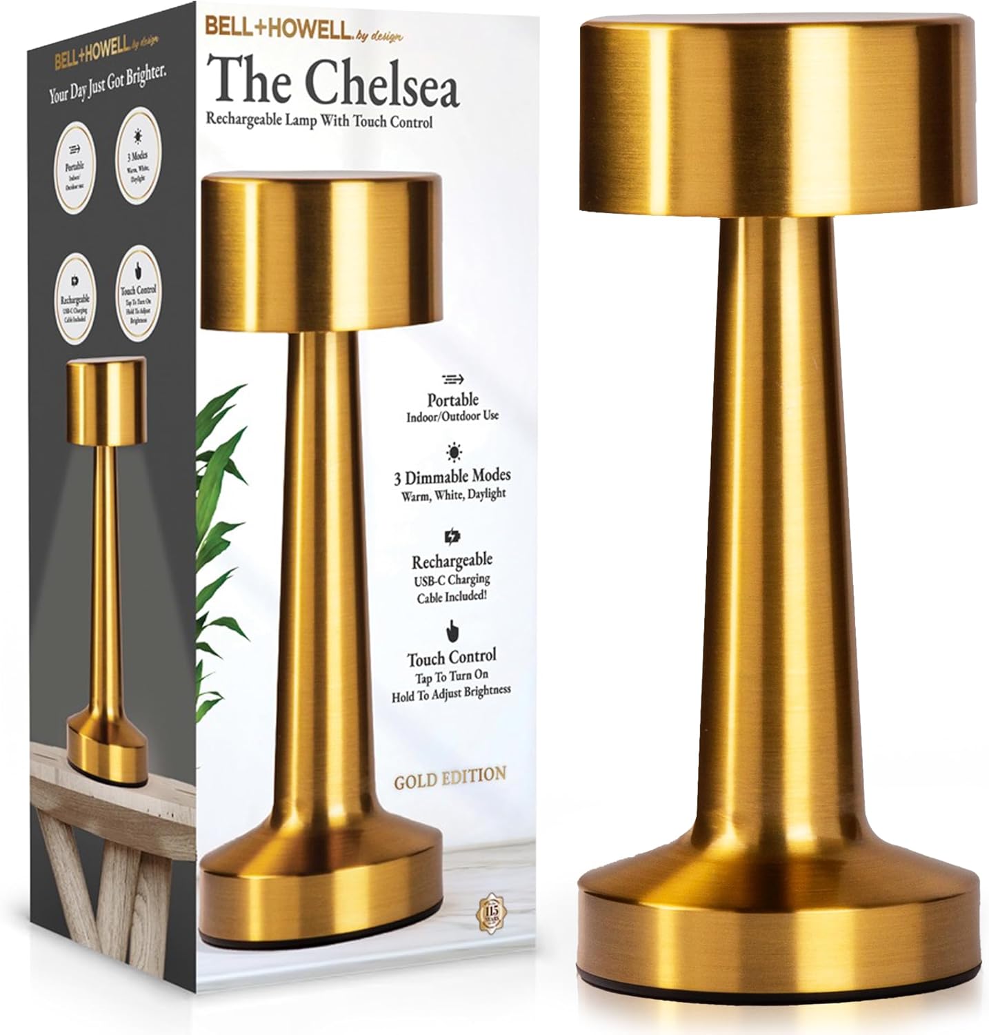 Bell+Howell Elegant Cordless Table Lamp, LED Wireless Lamp for Bedroom ...