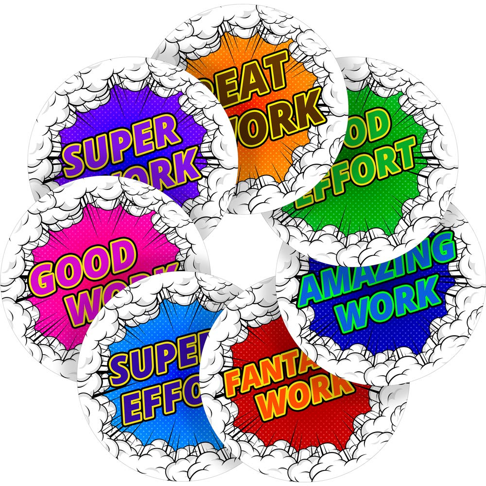 Buy Teachers Motivational Superhero Comic Word Clouds Reward Stickers ...