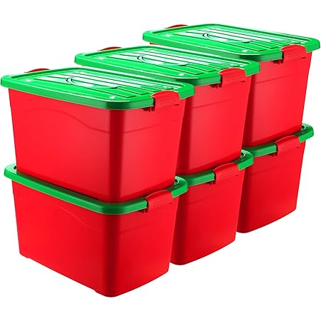 Amazon.com - Barydat 6 Pcs Christmas Storage Bins with Lids 30 Qt ...