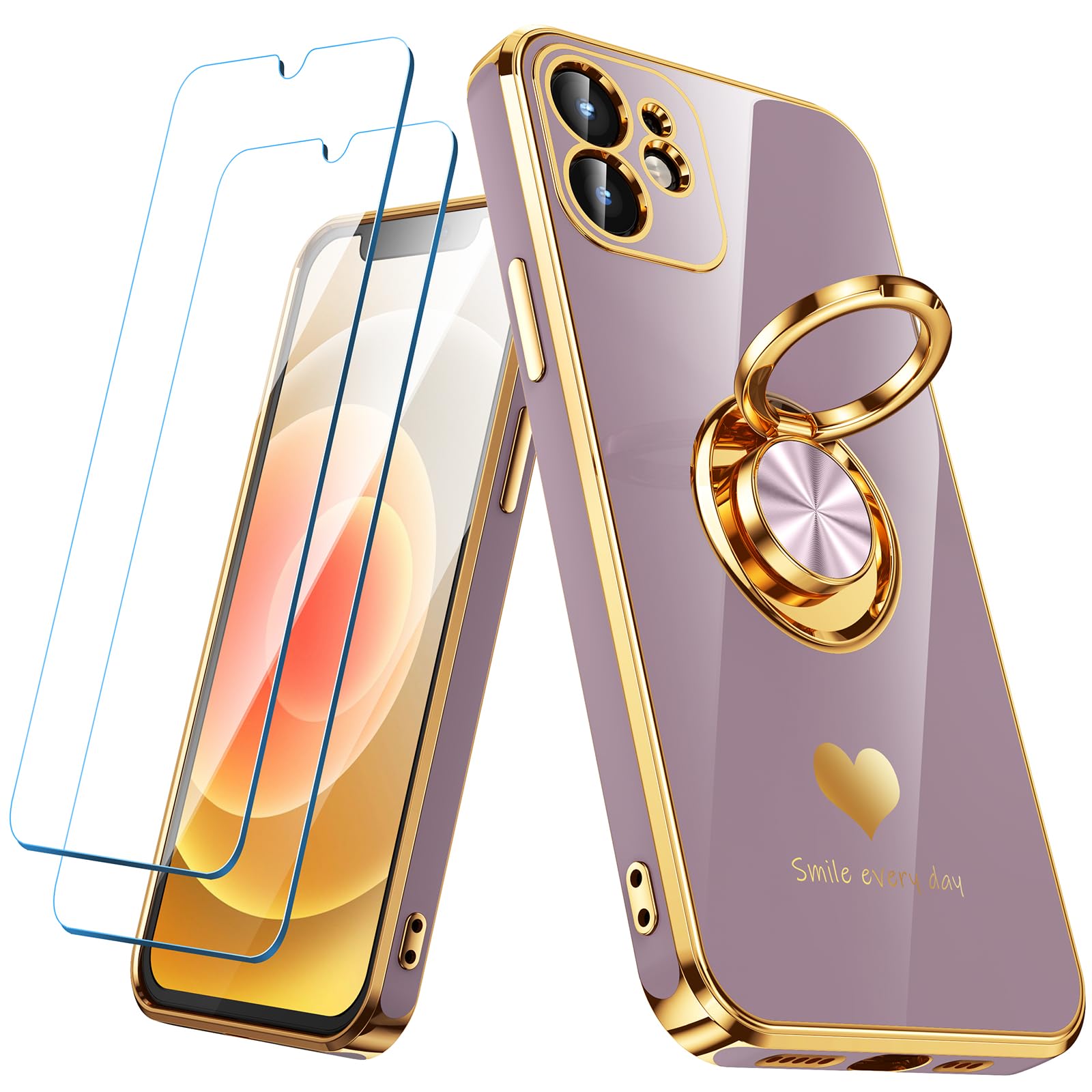 Amazon.com: Nonional Compatible for iPhone 12 Case with 2 Pack Screen Protector, 360° Rotatable ...