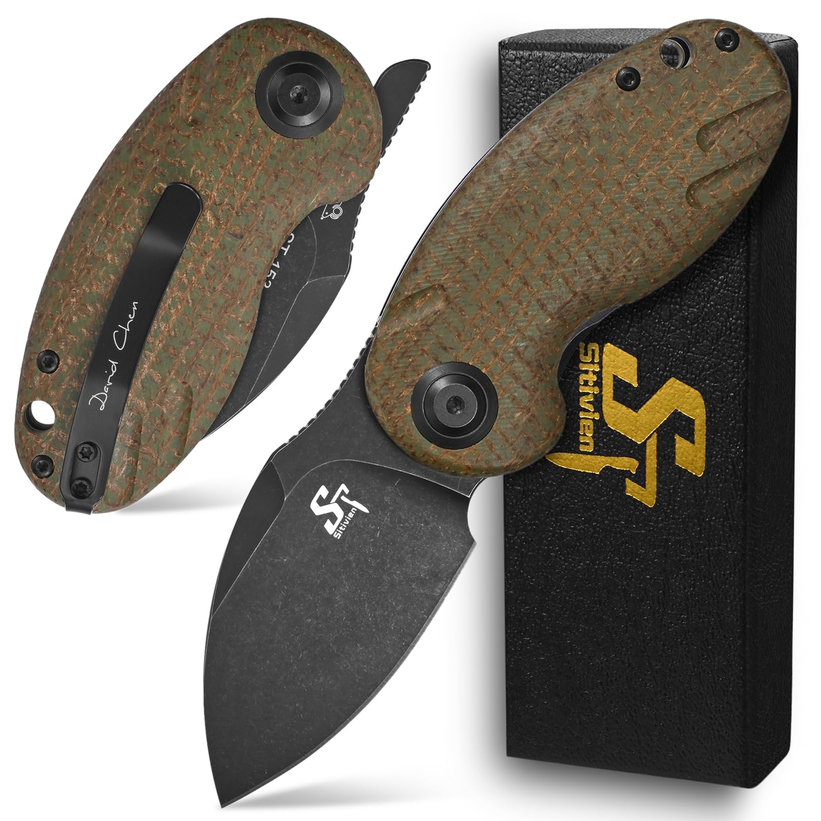 Amazon.com: Sitivien ST153 Pocket Folding Knife,Sandvik 14C28N Black ...